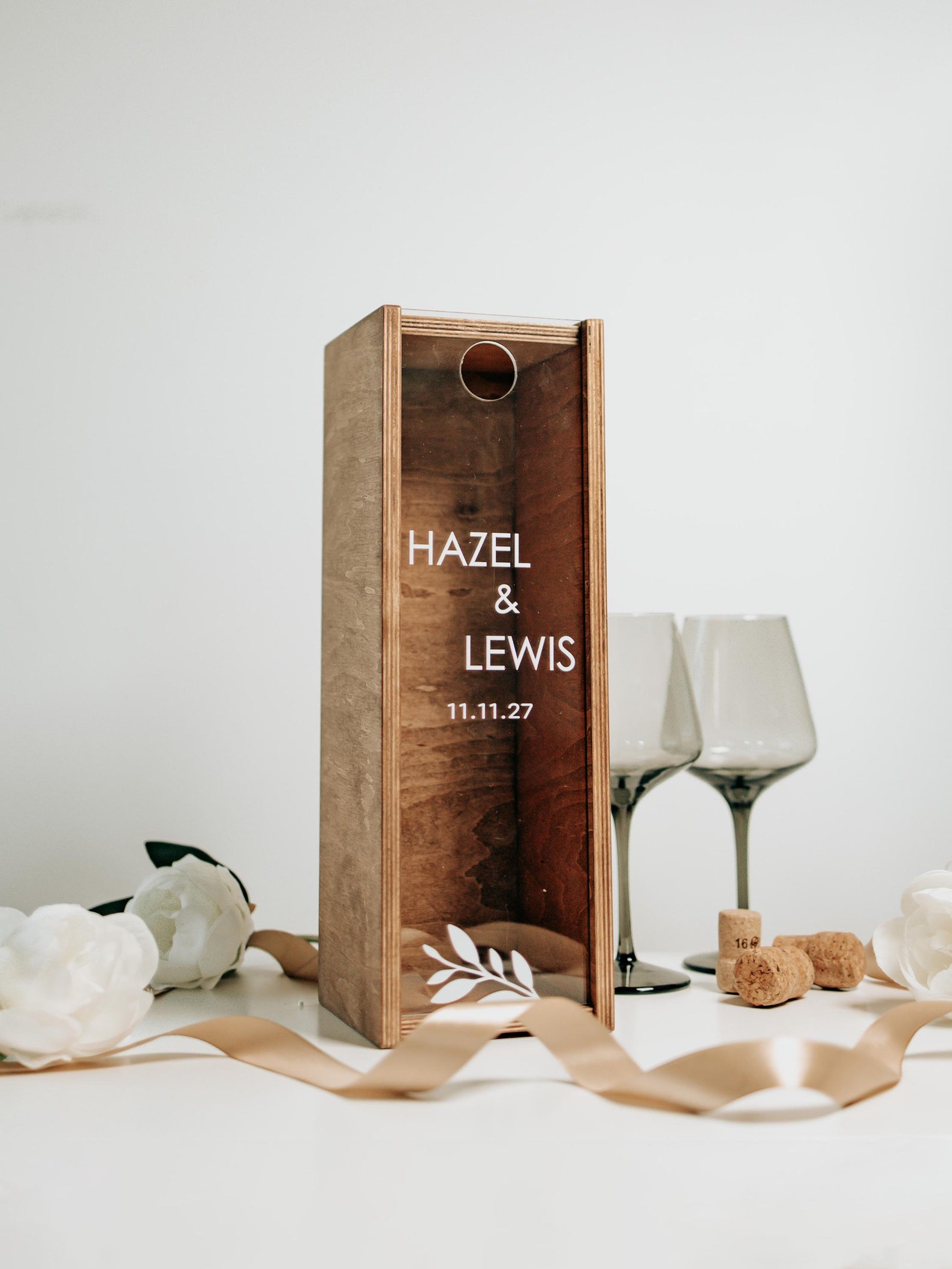 Wooden Engagement Gift Wine Box With Personalization, Champagne Bottle ...