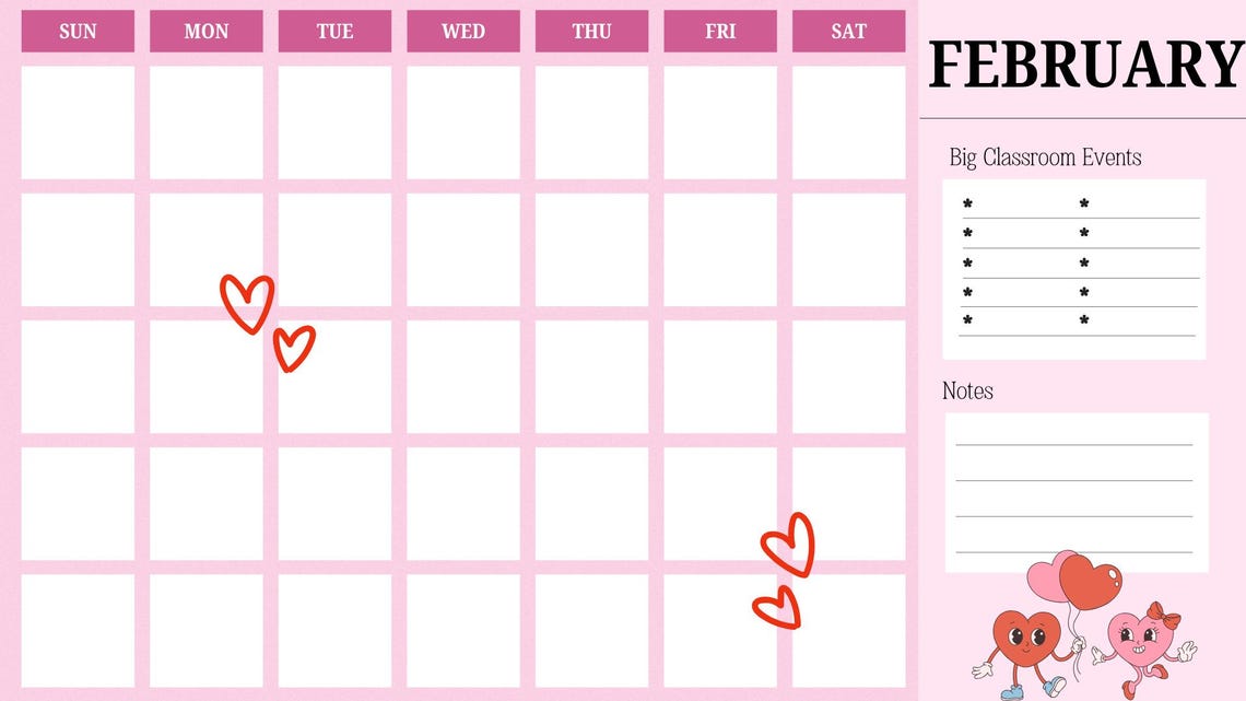 FEBRUARY - Printable Theme Classroom Calendar - Etsy