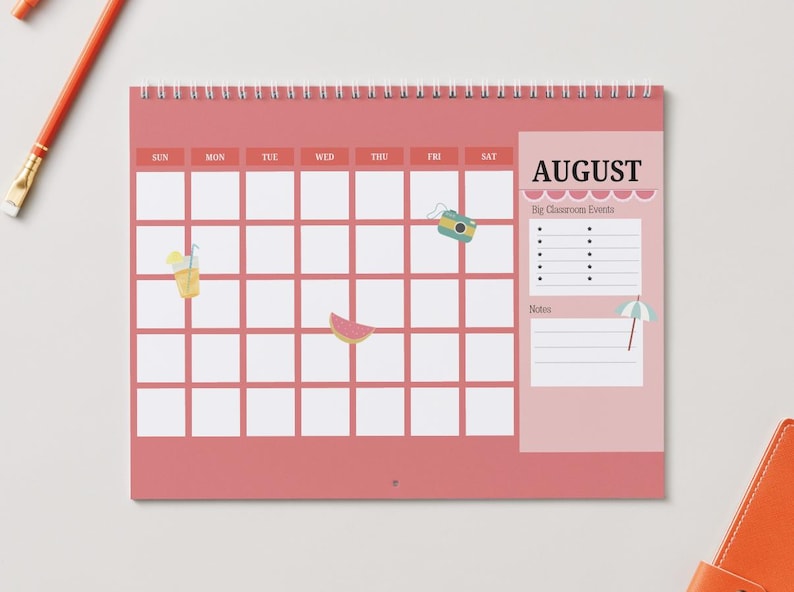 AUGUST - Printable Themed Classroom Calendar - Etsy