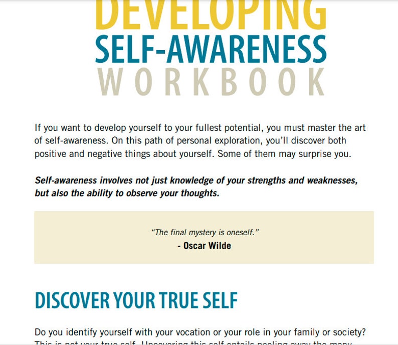 Developing Self Awareness Workbook - Etsy