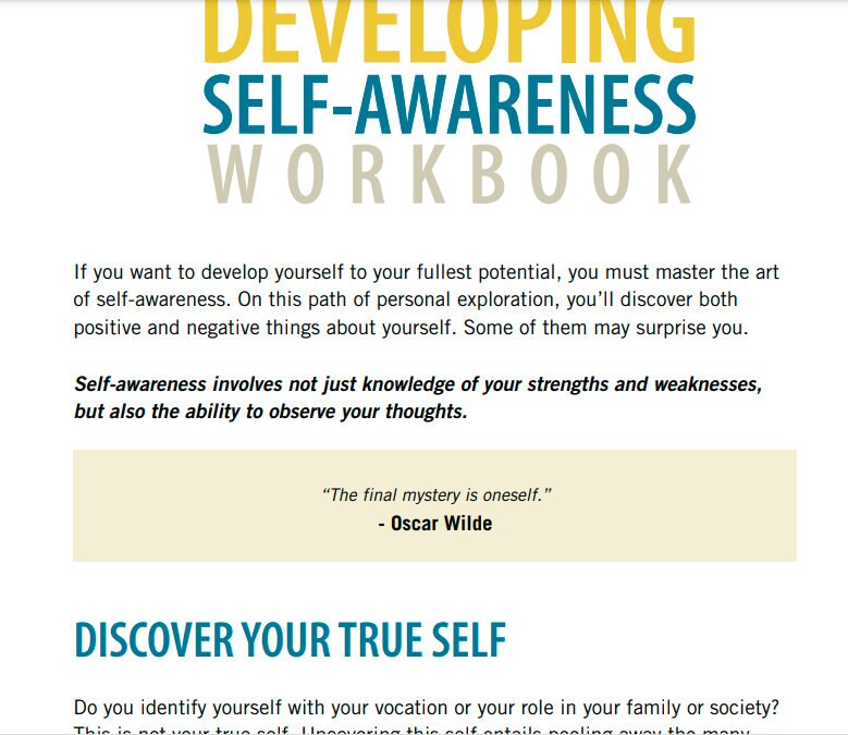Developing Self Awareness Workbook - Etsy