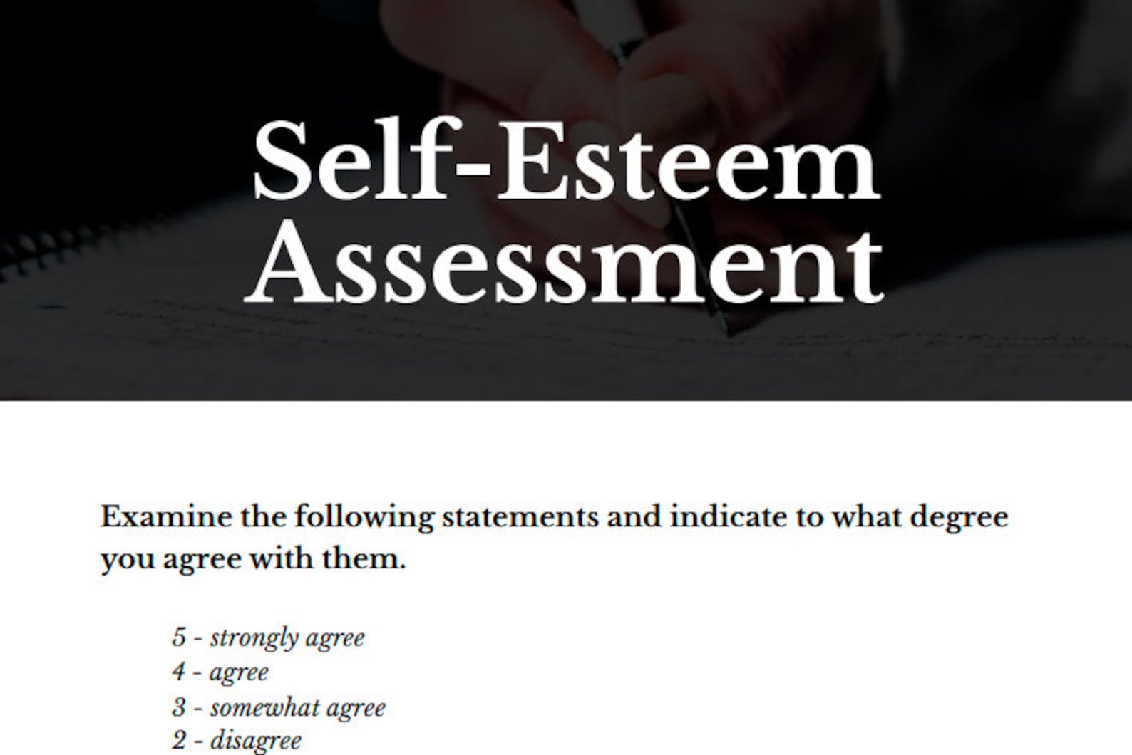 Self Esteem Questionnaire - Etsy