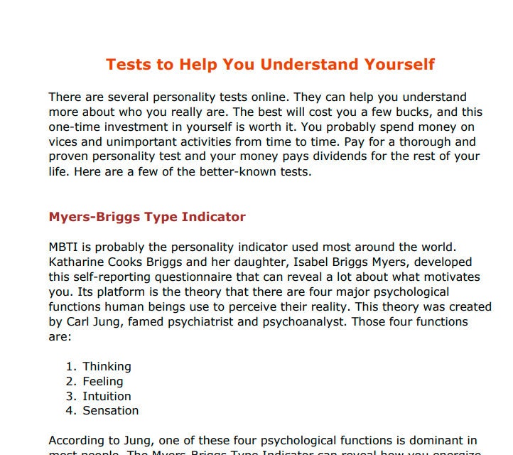 Self Awareness E Book and Bonus Personality Assessment - Etsy