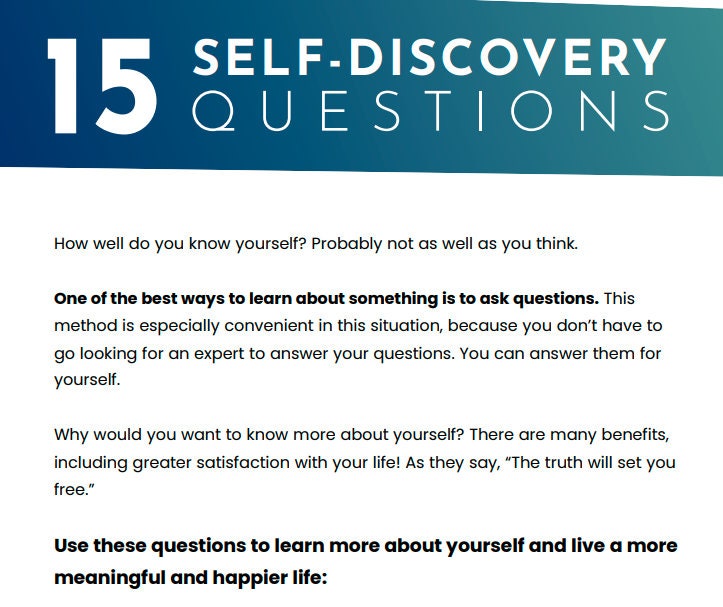 Self Discovery Questionnaire Etsy