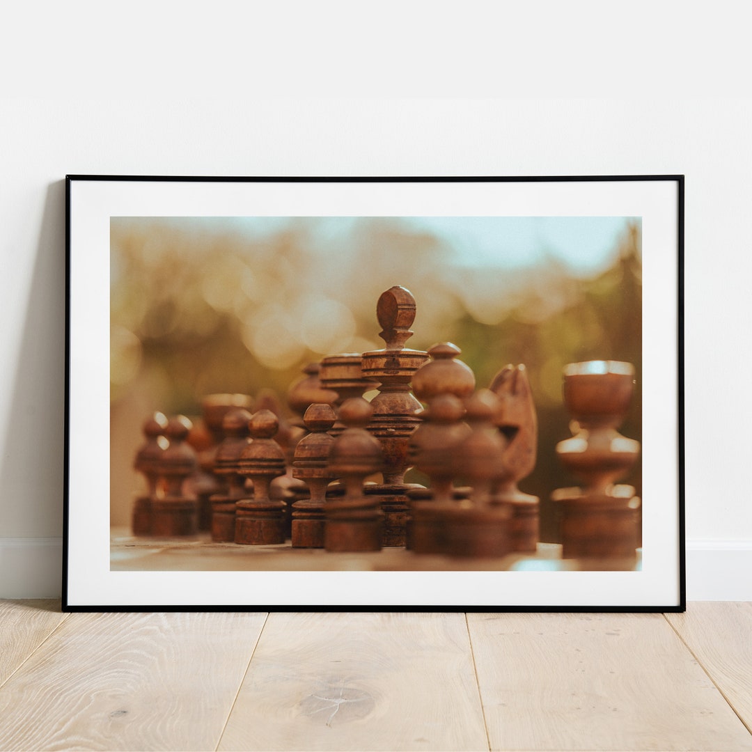 Wood Chess, Wall Art, Chess Piece Art, Printable, Wall Decor Prints Set ...