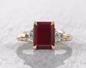 Ruby Emerald Cut Ring - Etsy
