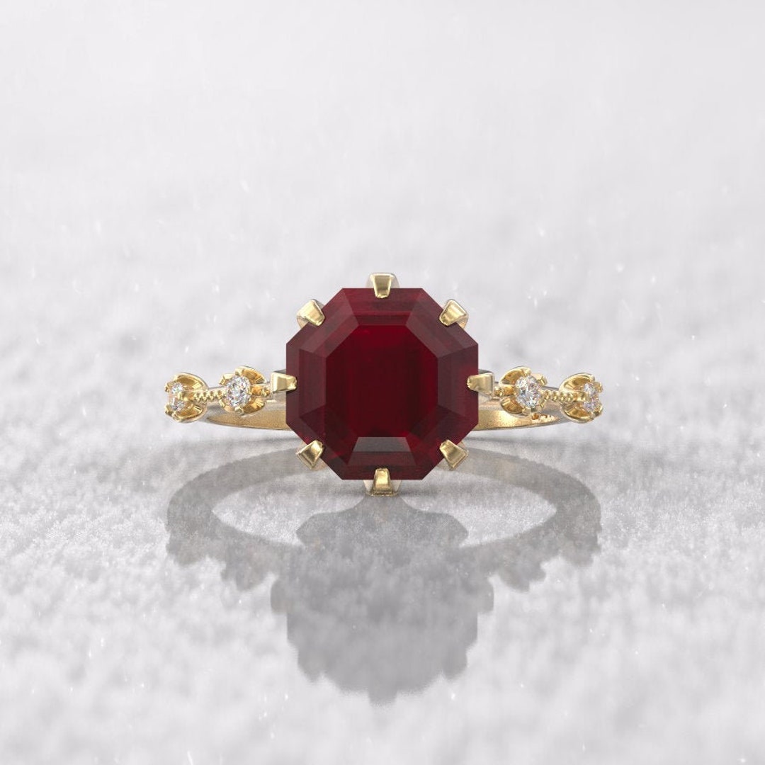 Octagon Engagement Ring Ruby Lab Grown 2 Carat 8mm Octagon Knife Edge ...