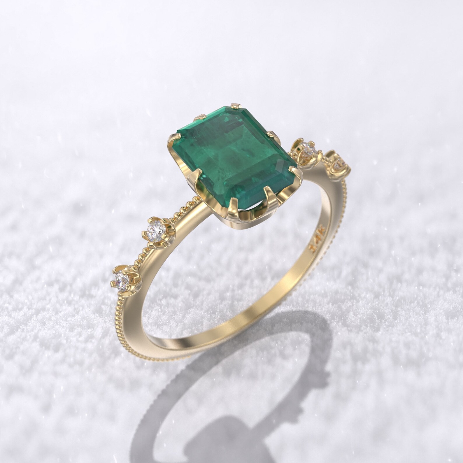 Emerald Engagement Ring Colombian Emerald Lab Grown 2 Carat Emerald Cut ...