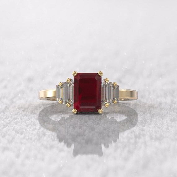 Art deco emerald engagement ring 1 carat ruby lab grown 7x5mm | Etsy