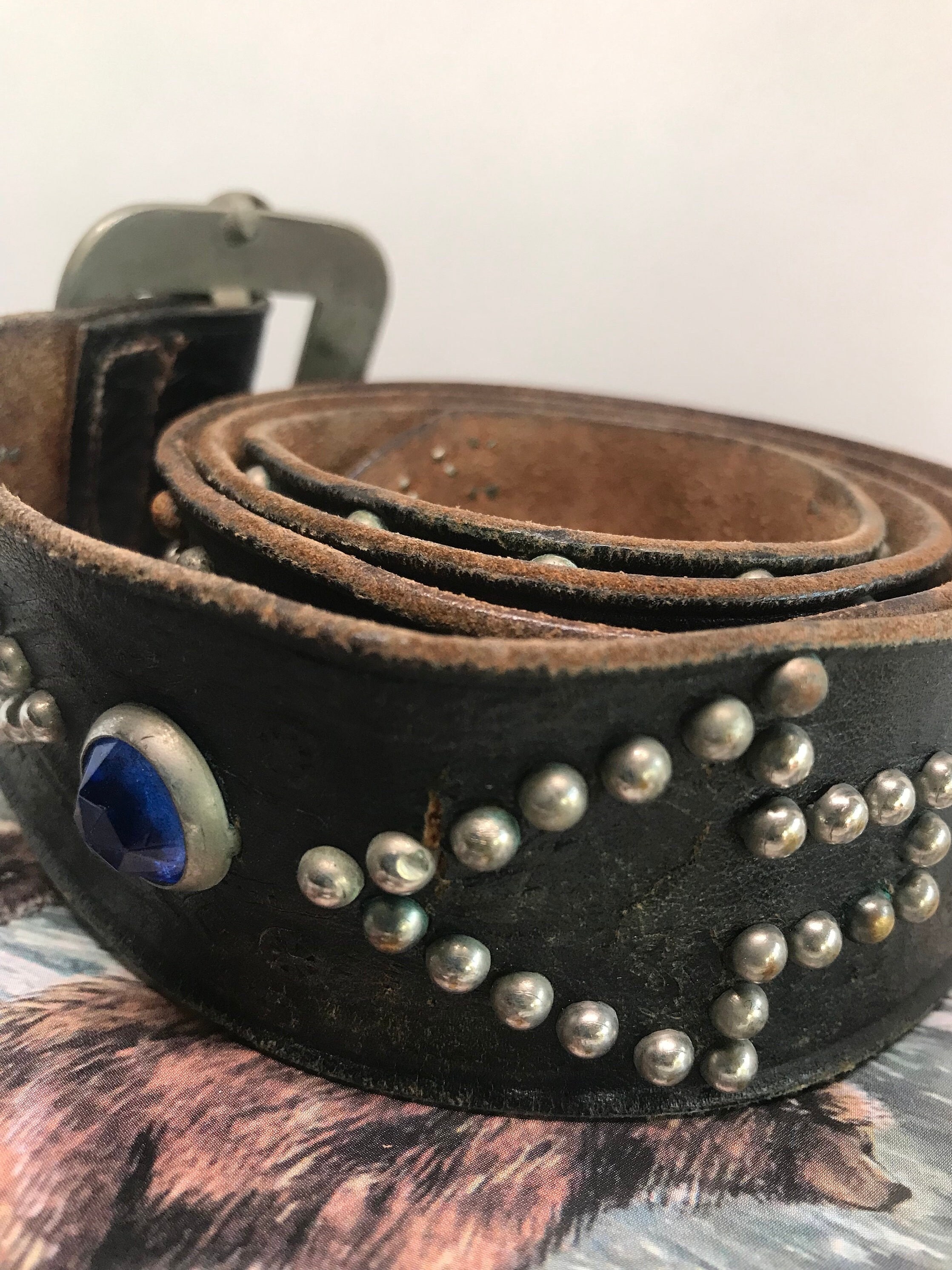 Antique 1920’s Studded Western Belt With Jewel Cowboy Buckle - Etsy