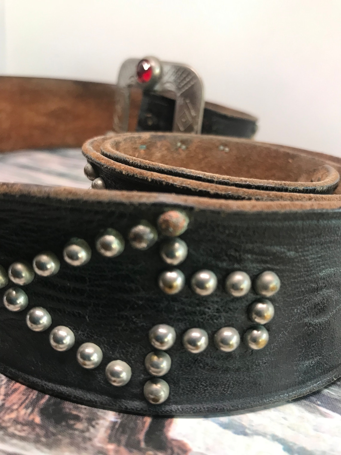 Antique 1920s Studded Western Belt With Jewel Cowboy Buckle - Etsy