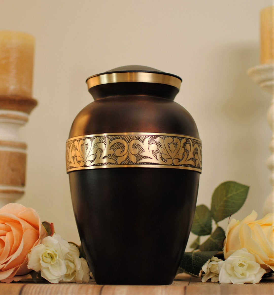 Gold on Brown : Cremation Urn for Human Ashes | Brass Golden ...