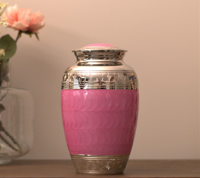 Handcrafted Pearl Pink Cremation Urn: Engraved Silver-coated Brass - Etsy