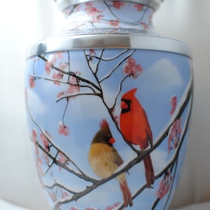 Handcrafted Northern Cardinals Cremation Urn: Adult Memorial, Sky-blue ...