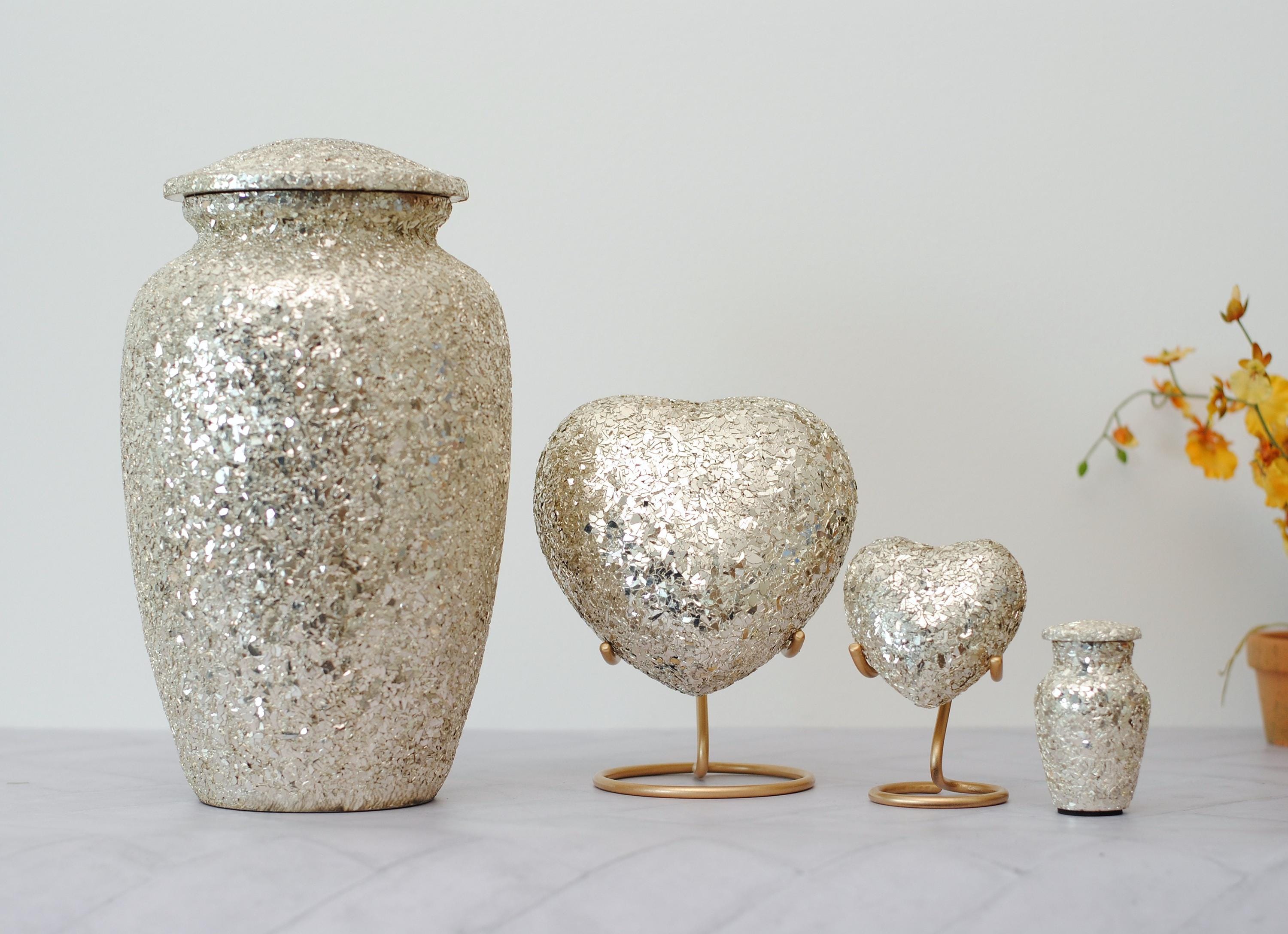 Glass Mosaic Cremation Urn: Handcrafted Sparkling | Gold Silver Bling ...