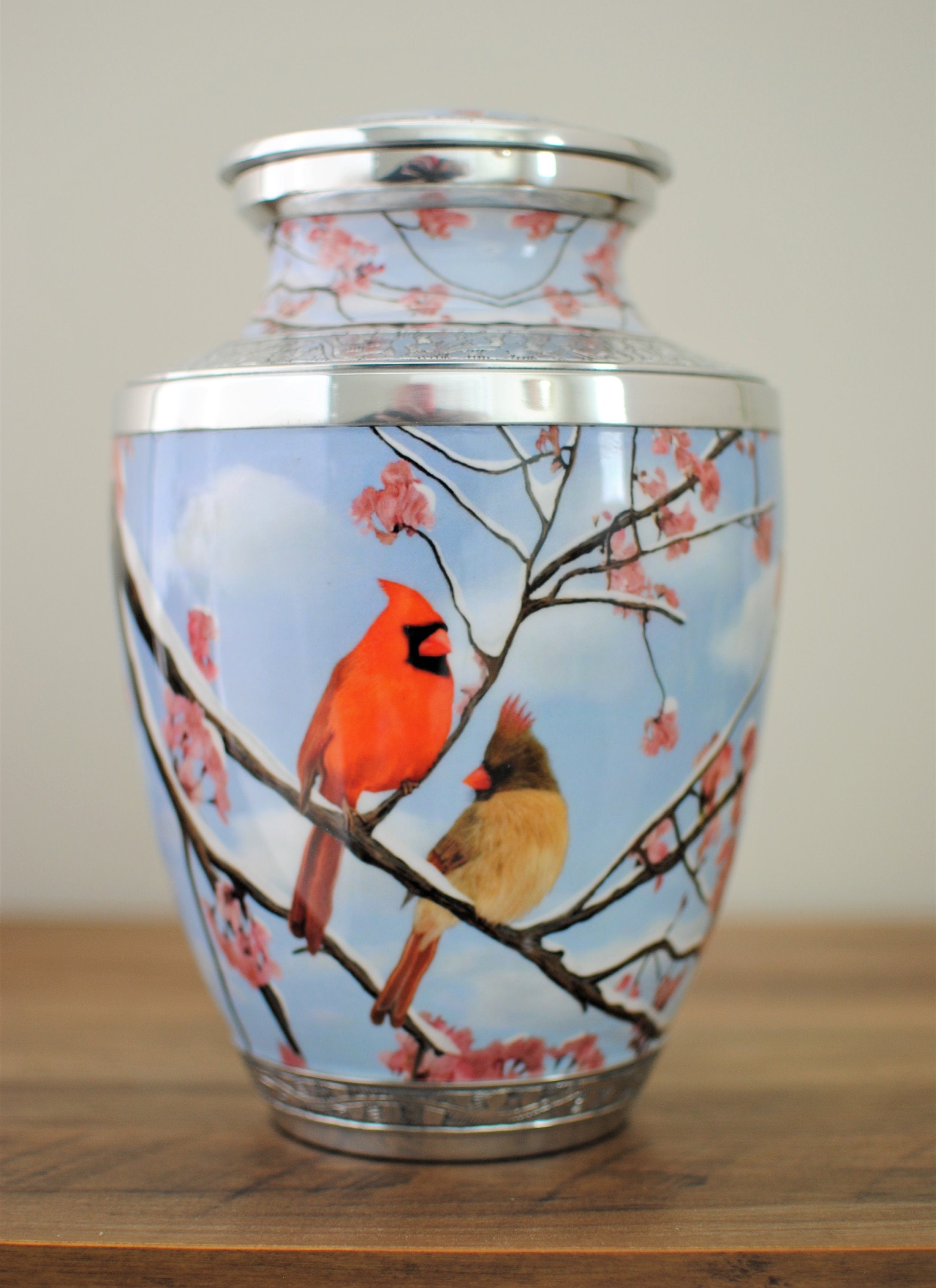 Handcrafted Northern Cardinals Cremation Urn: Adult Memorial, Sky-blue ...