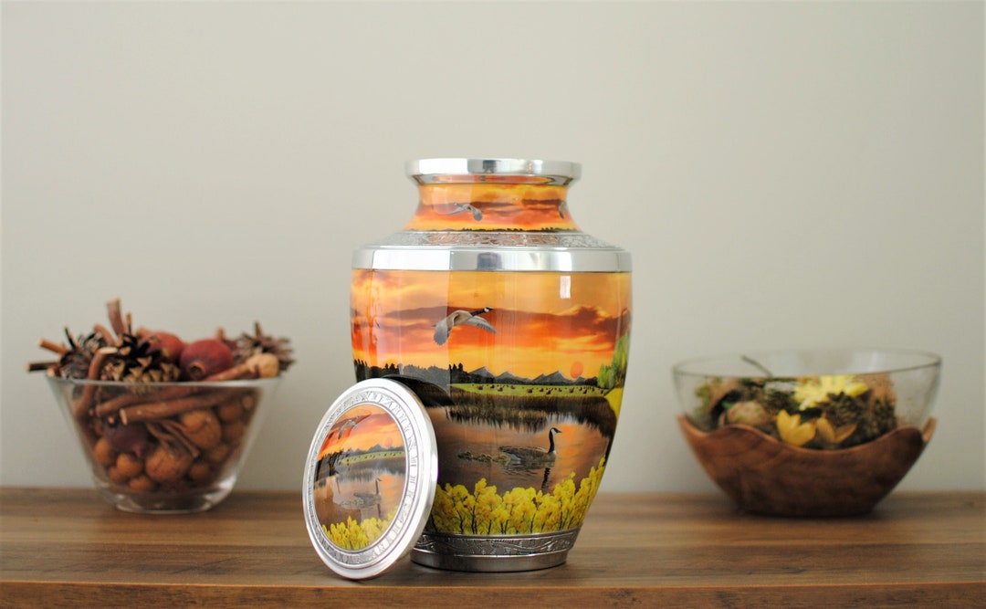 Handcrafted Prairie Sunset Cremation Urn: Rockies Memorial, Geese ...