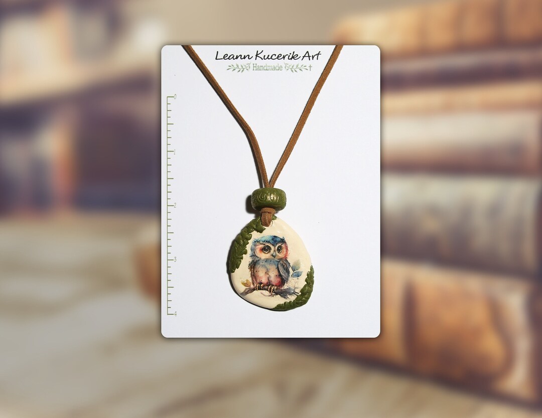 Owl Necklace - Polymer Clay - Cute Owl - Blue, Peach, Greens, Handmade ...