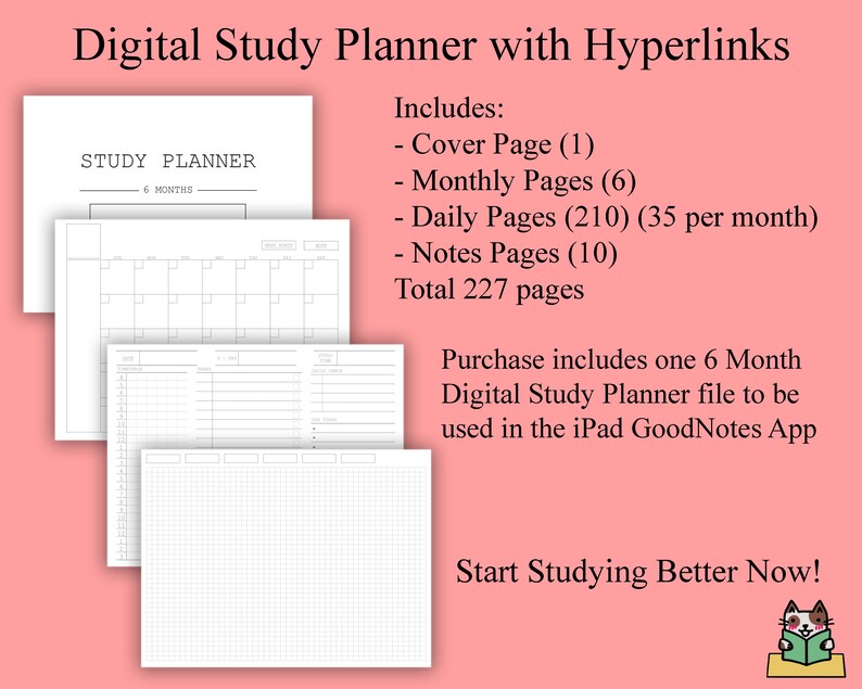6 Month Digital Student Study Planner With Hyperlinks for iPad ...
