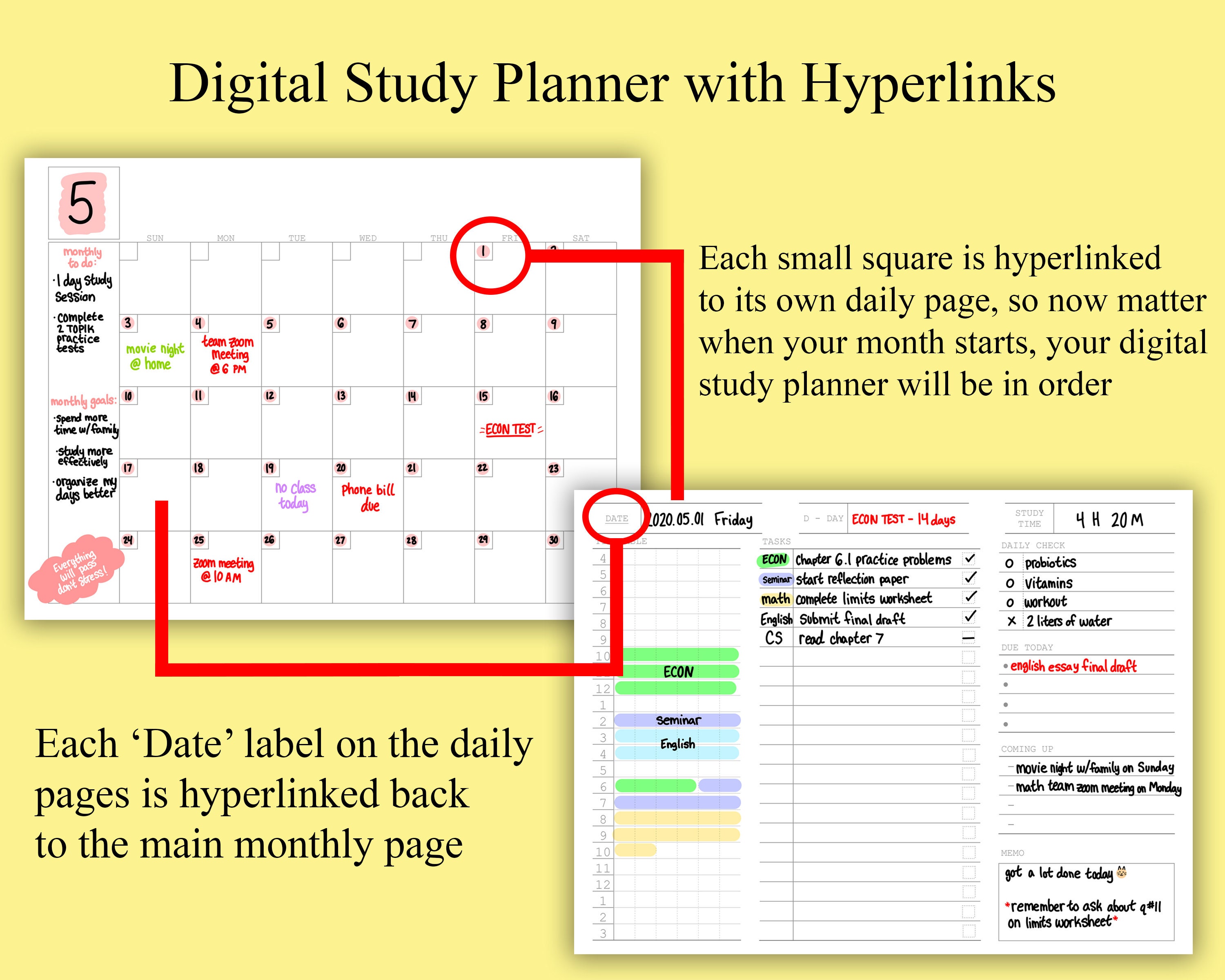 1 Month Digital Student Study Planner With Hyperlinks for iPad ...