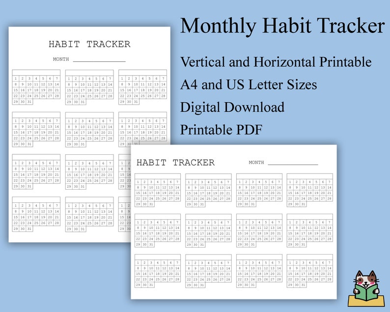 Monthly Habit Tracker Printable PDF, Template - Etsy