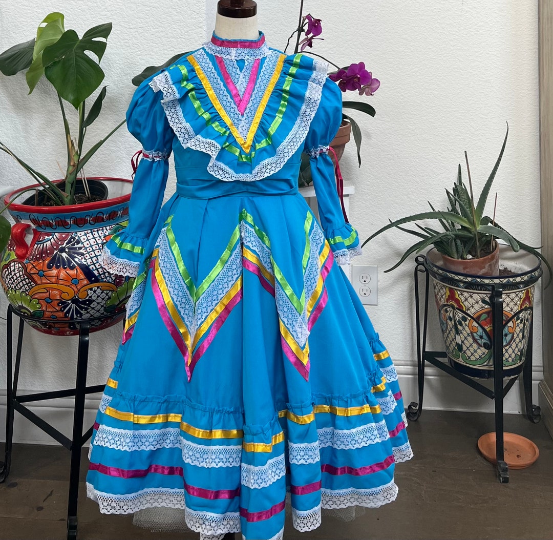 Girls Jalisco Dress Folkloric Ribbon Dress With Circle Skirt of the ...