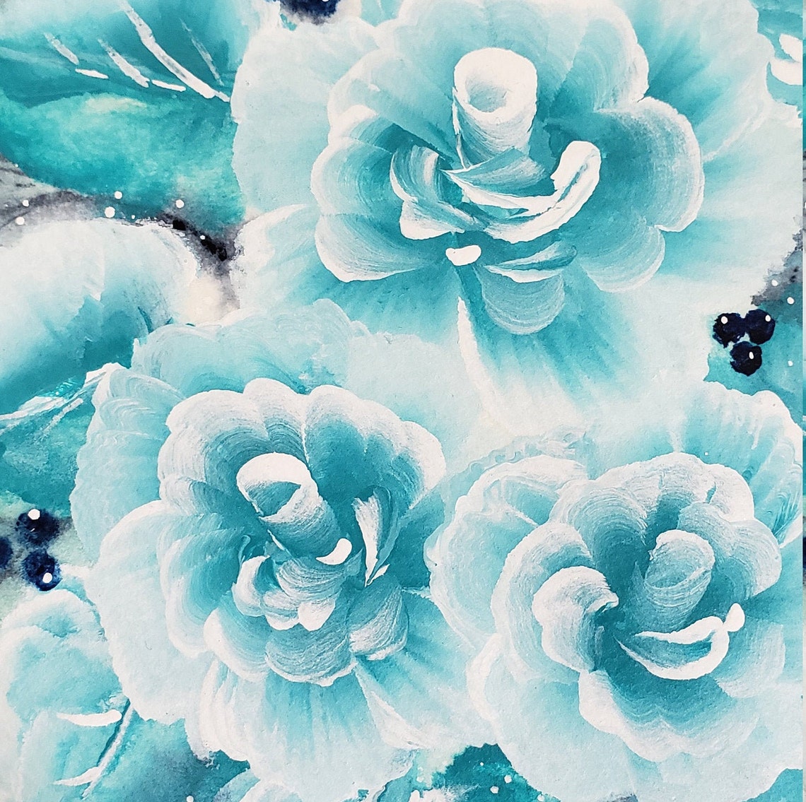 Digital Download: Teal Decorative Rose Painting, Multiple Sizes ...
