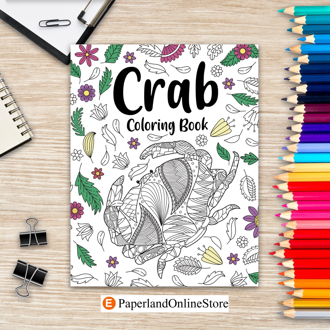 Crab Coloring Book, Zentangle Coloring Books for Adults, Floral Mandala ...