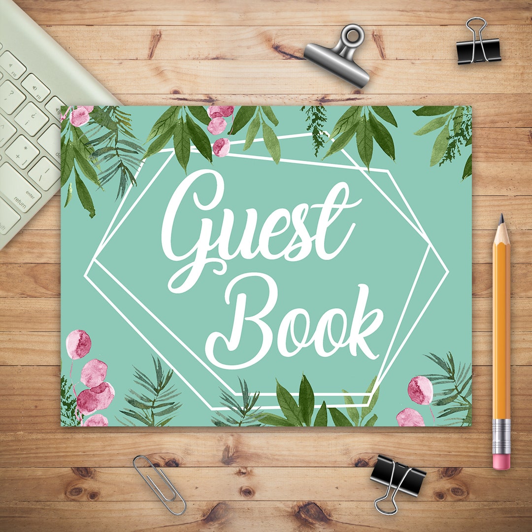 Guest Book Teal Floral Cover, Guest Book for Adult, Wedding Guest Book ...