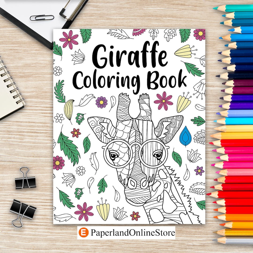 Giraffe Coloring Book, Adult Coloring Book, Animal Coloring Book ...