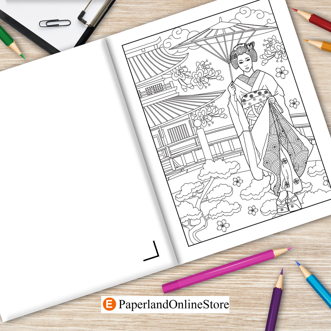 Geisha Coloring Book Coloring Books for Adults Geisha Fans - Etsy