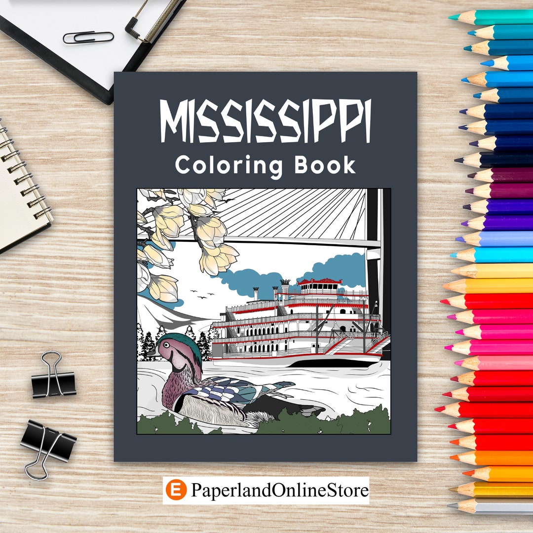 Mississippi Coloring Book, Adult Painting on USA States Landmarks and ...