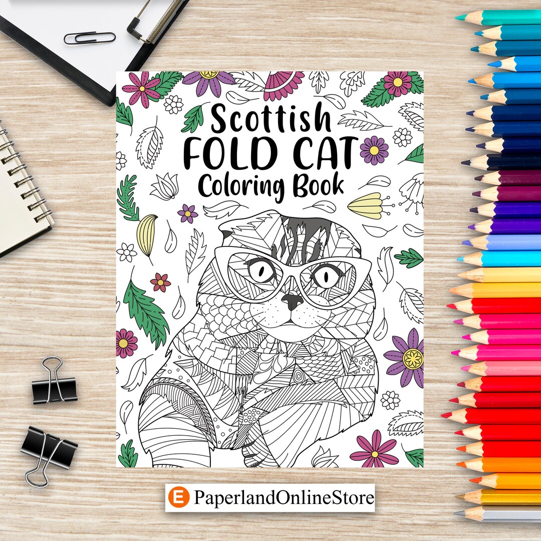 Scottish Fold Cat Coloring Book, Zentangle Animal, Floral and Mandala ...