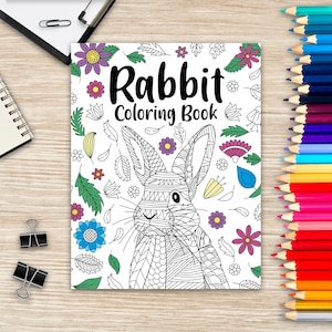 Rabbit Coloring Book, Adult Coloring Books for Rabbit Owner, Best Gift ...