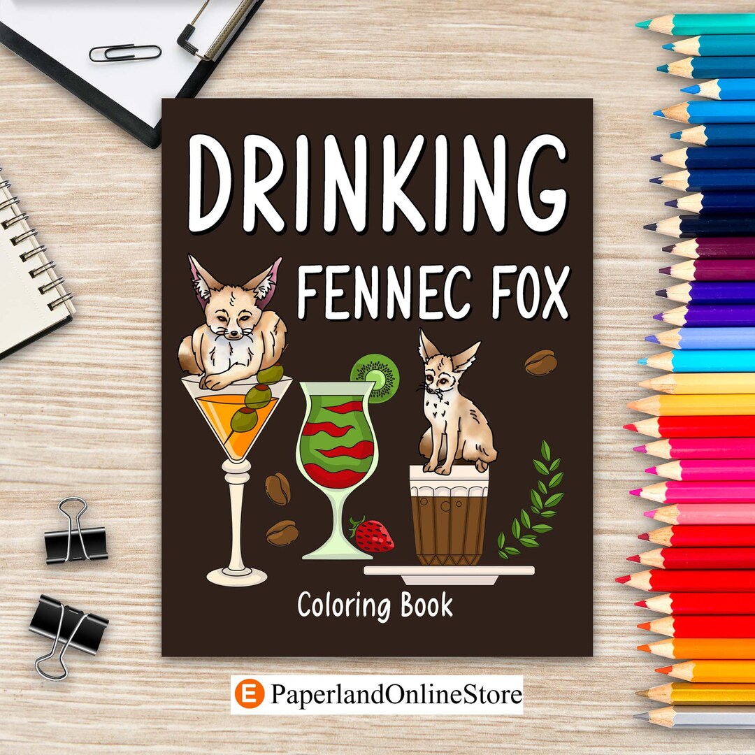 Drinking Fennec Fox Coloring Book, Animal Playful Painting Pages With ...