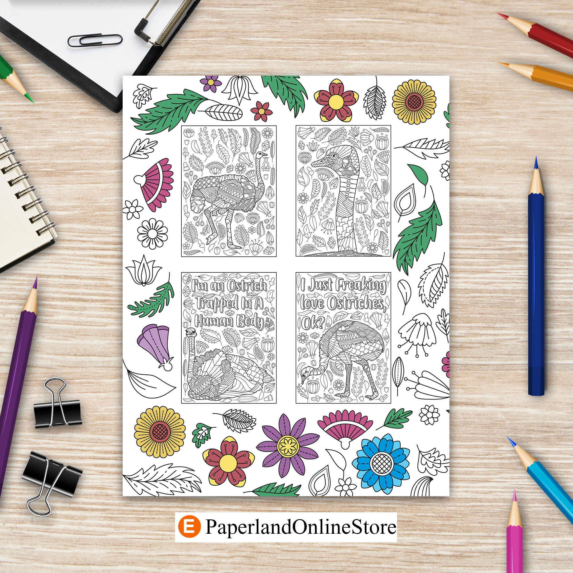 Ostrich Mandala Coloring Book, Coloring Books for Adults, Gifts for ...