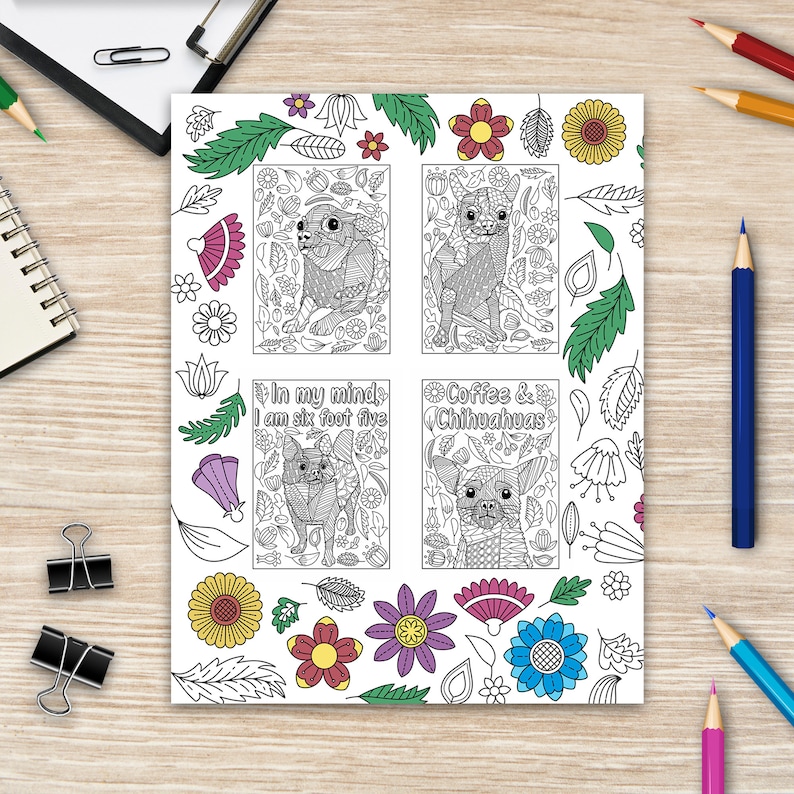 Chihuahua Coloring Book, Coloring Book for Adults, Chihuahua Lover Gift ...