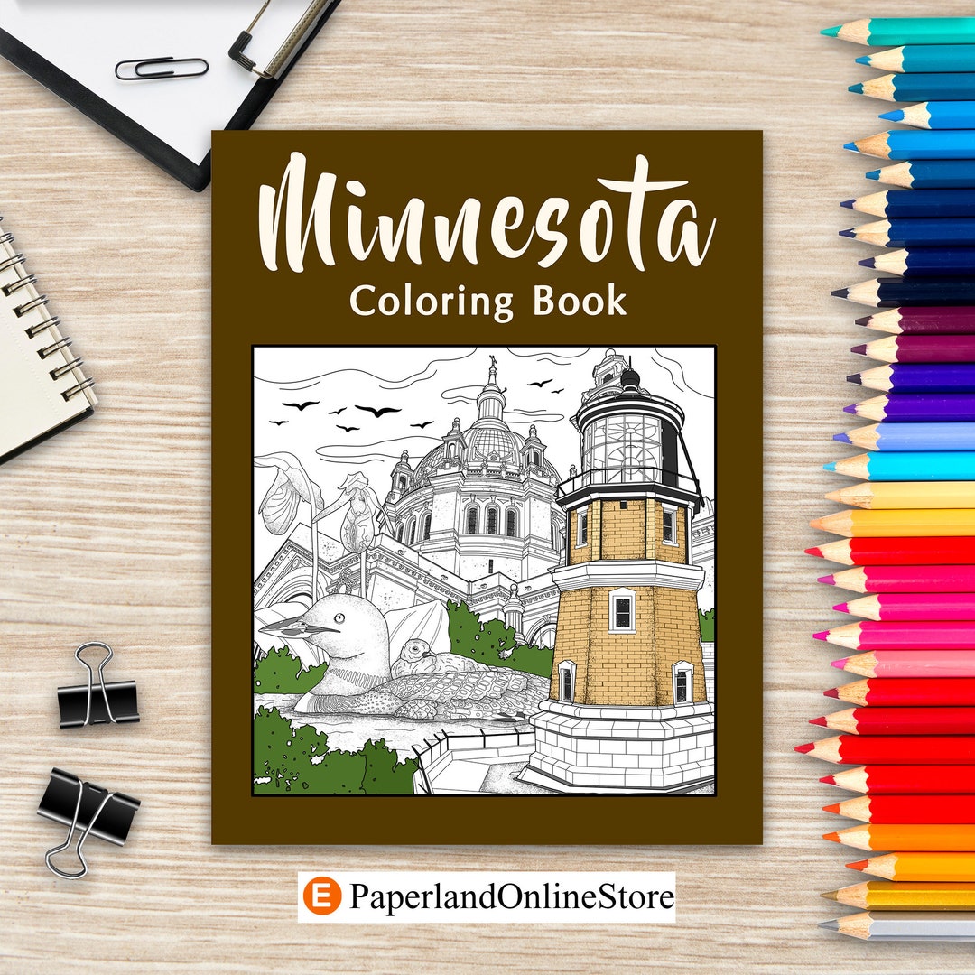 Minnesota Coloring Book, Adult Painting on USA States Landmarks and ...