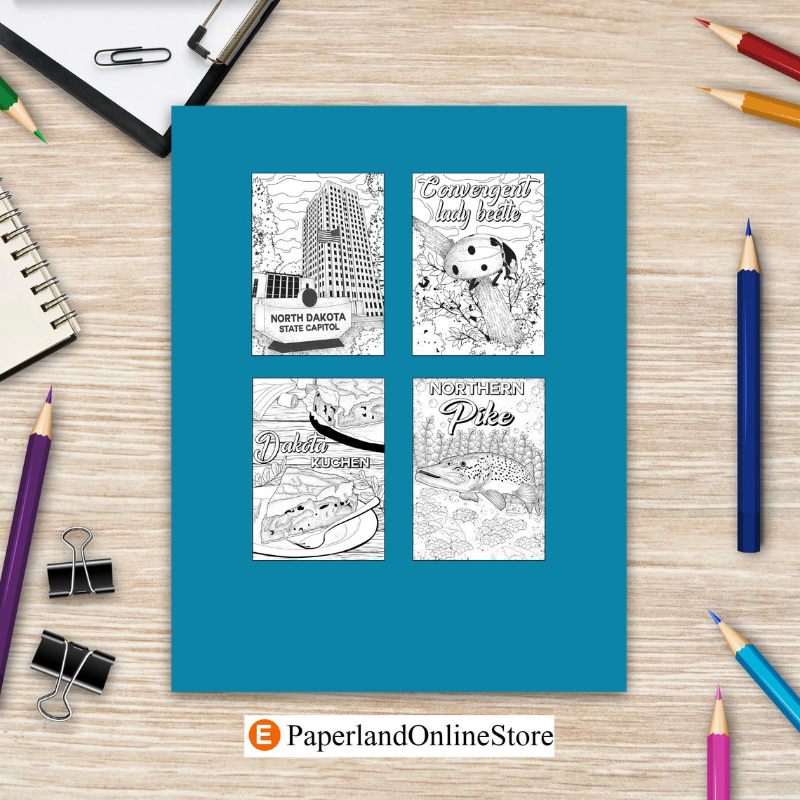 North Dakota Coloring Book Adult Painting on USA States - Etsy