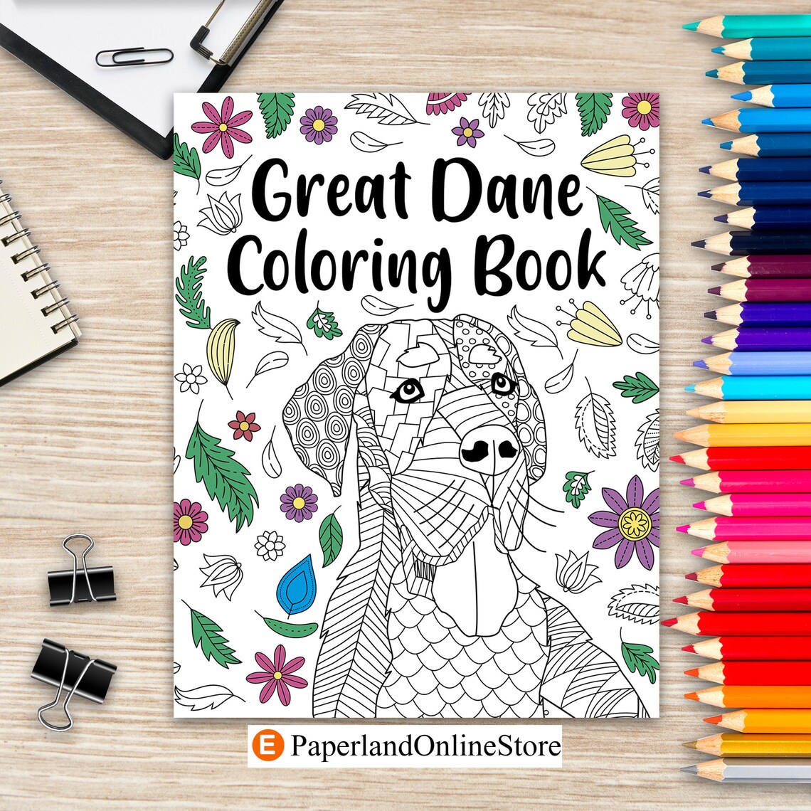 Great Dane Coloring Book, Adult Coloring Book, Dog Lover Gift, Floral ...