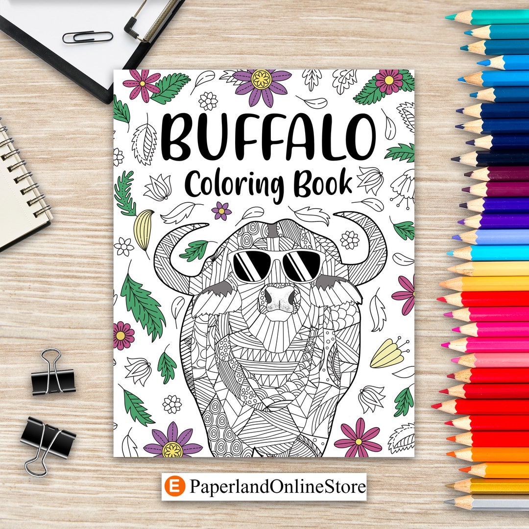 Buffalo Coloring Book, Zentangle Animal Pattern, Floral and Mandala ...