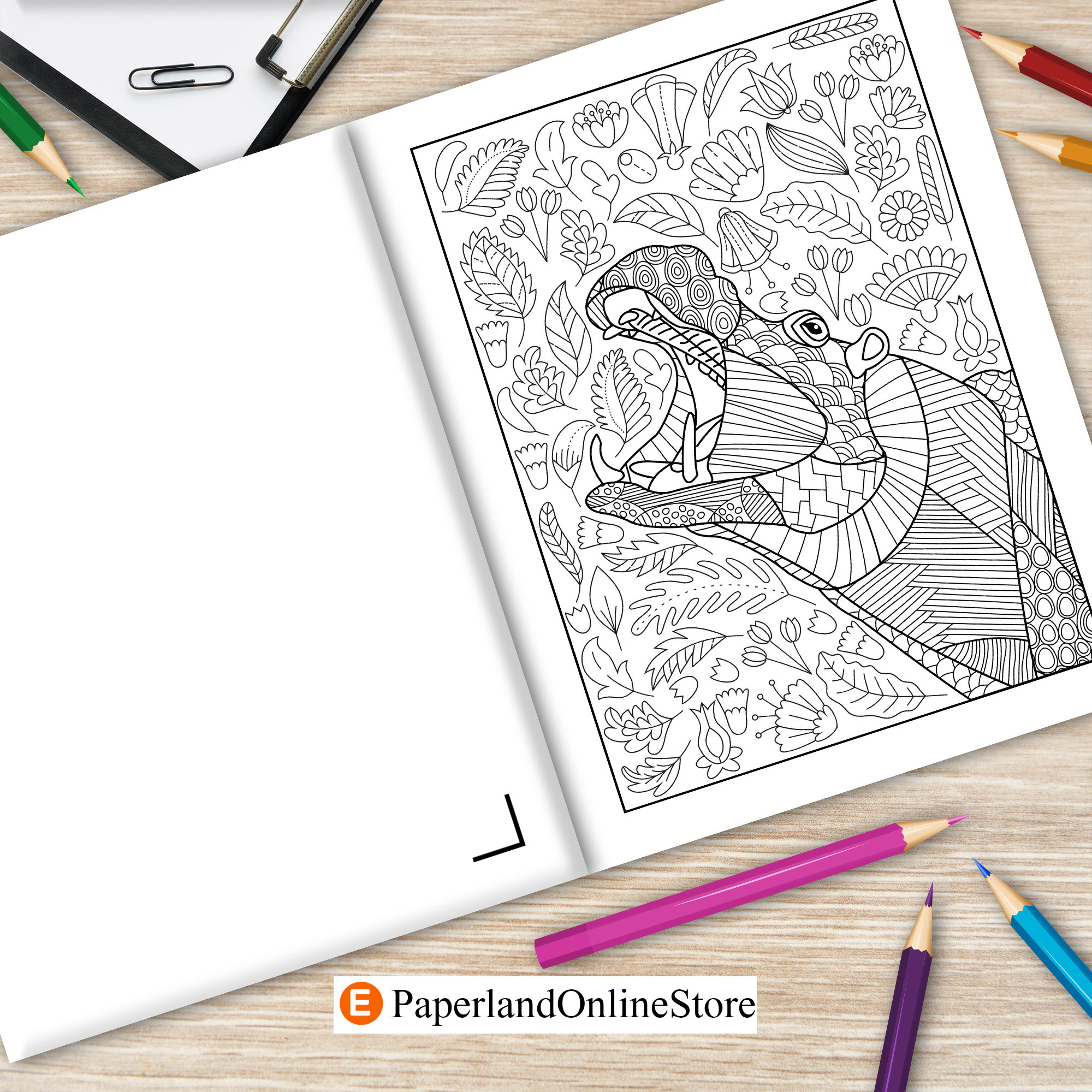 Hippo Coloring Book Adult Coloring Book Animal Coloring - Etsy