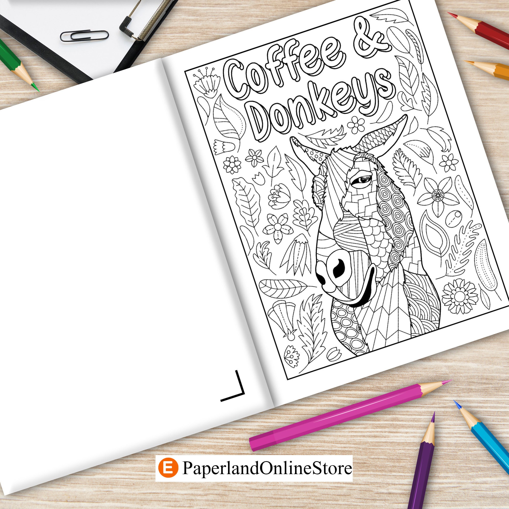 Donkey Coloring Book Adult Coloring Book Animal Coloring - Etsy