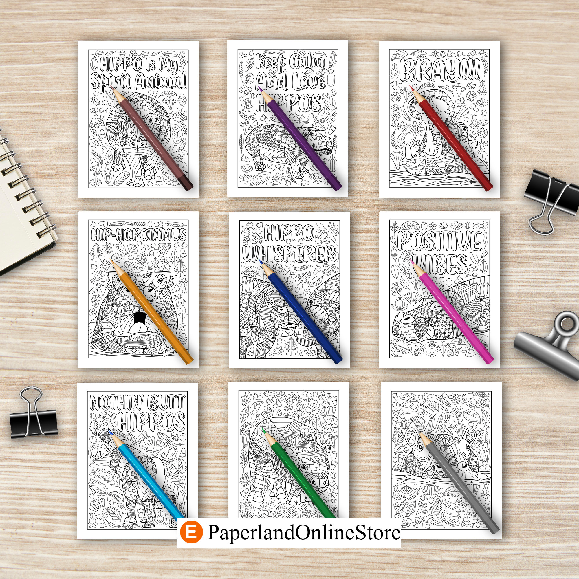 Hippo Coloring Book Adult Coloring Book Animal Coloring - Etsy