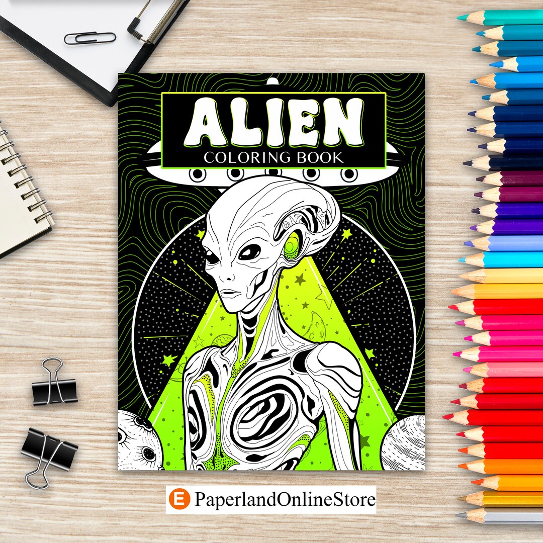 Alien Coloring Book, Gray Aliens Coloring Pages, Sci-fi Activity Book ...