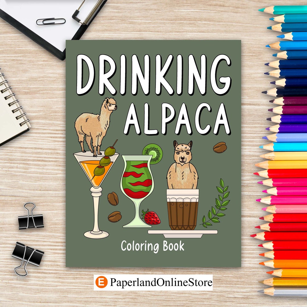 Drinking Alpaca Coloring Book, Animal Painting Pages With Recipes ...