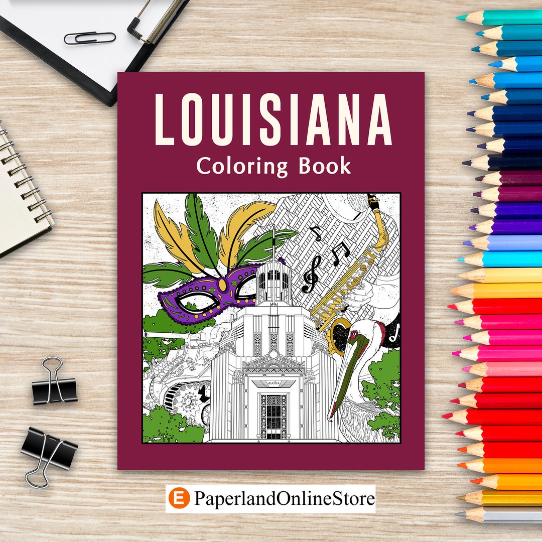 Louisiana Coloring Book, Adult Coloring Page, Painting on USA States ...