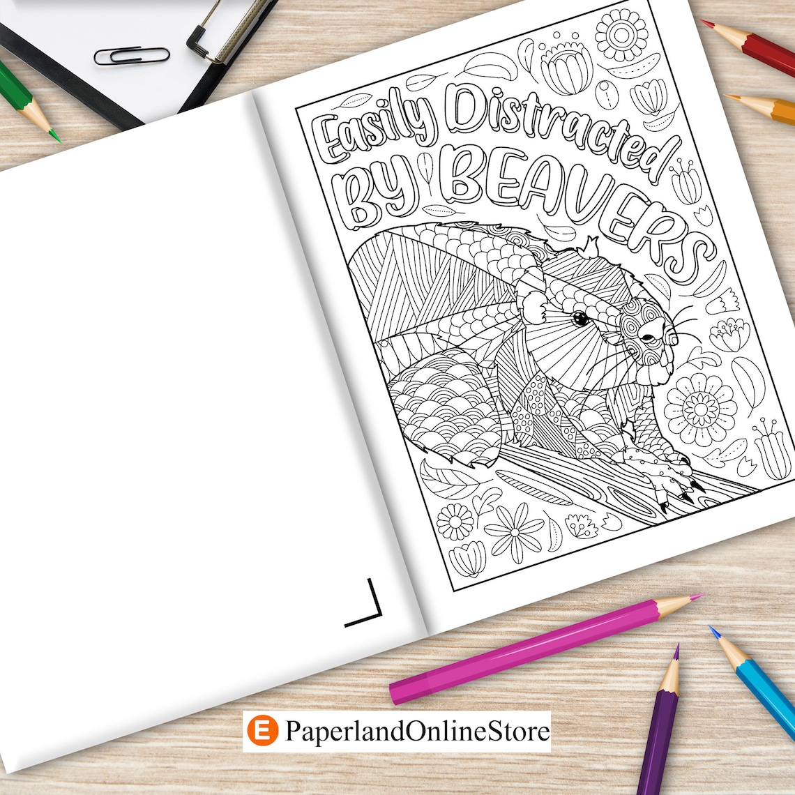 Beaver Coloring Book, Coloring Books for Adults, Gifts for Animal ...