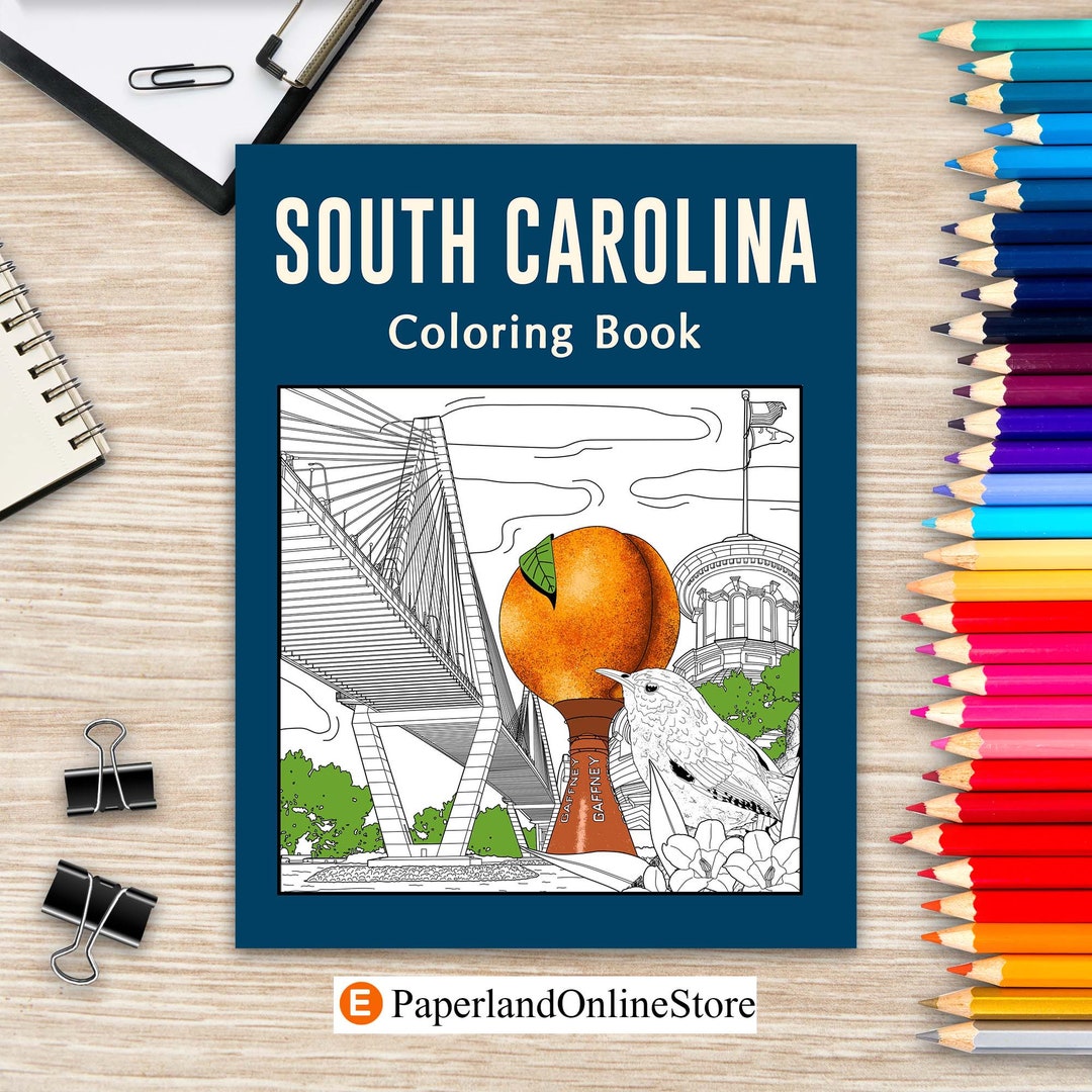 South Carolina Coloring Book, Adult Coloring Page, Painting on USA ...