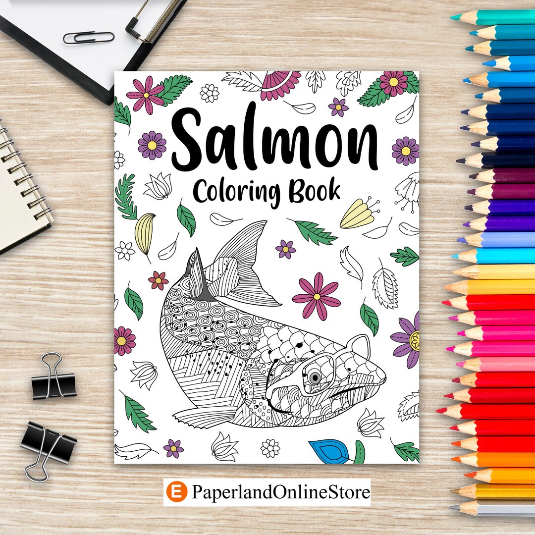 Salmon Coloring Book, Adult Crafts & Hobbies Books, Floral Mandala ...